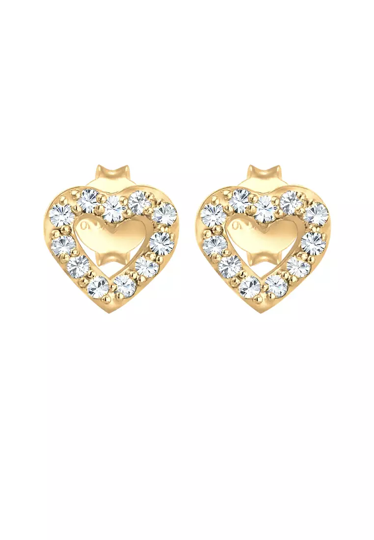 Buy ELLI GERMANY Swarovski® Crystal Heart Stud Earrings – Gold-Plated ...
