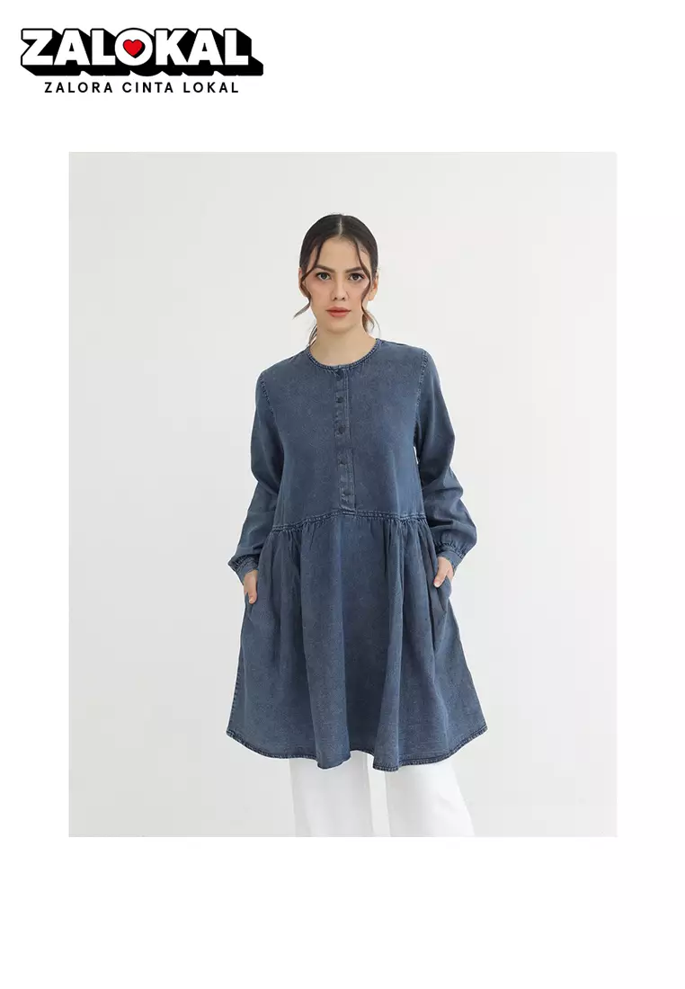 Jual geulis.id Geulis.id NASILA DENIM TOP (2 warna) Top - DARKBLUE ...