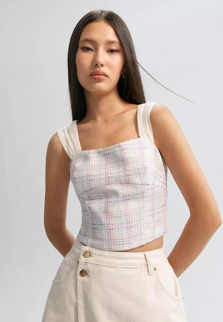 Buy Pomelo Tweed Bustier Top - Multi Color 2025 Online | ZALORA