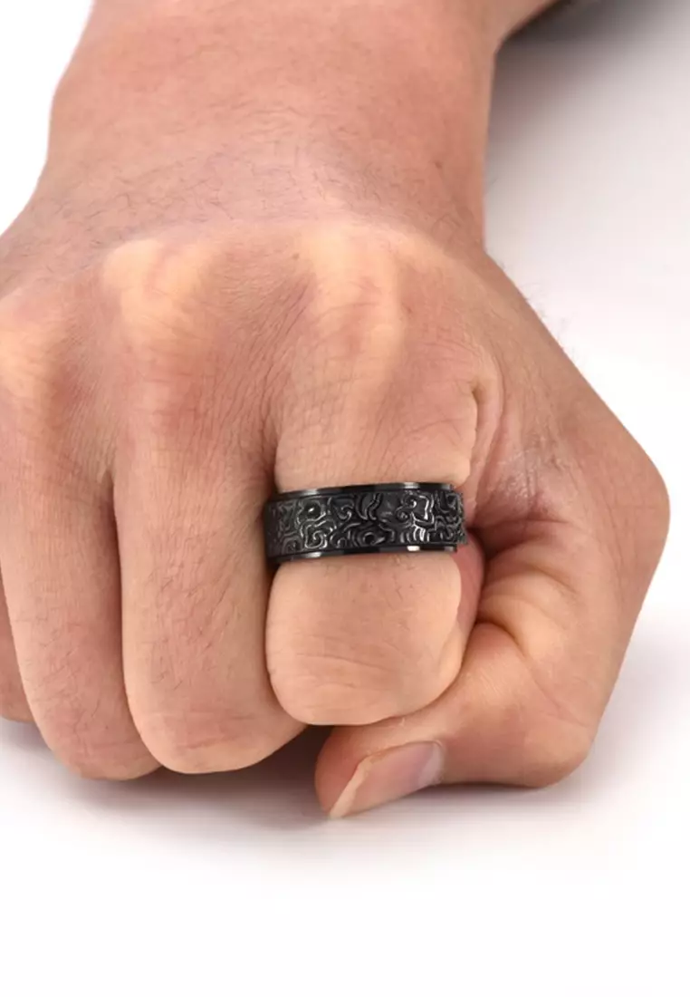 HAPPY FRIDAYS Titanium Steel Rotatable Design Auspicious Clouds Ring JW ...