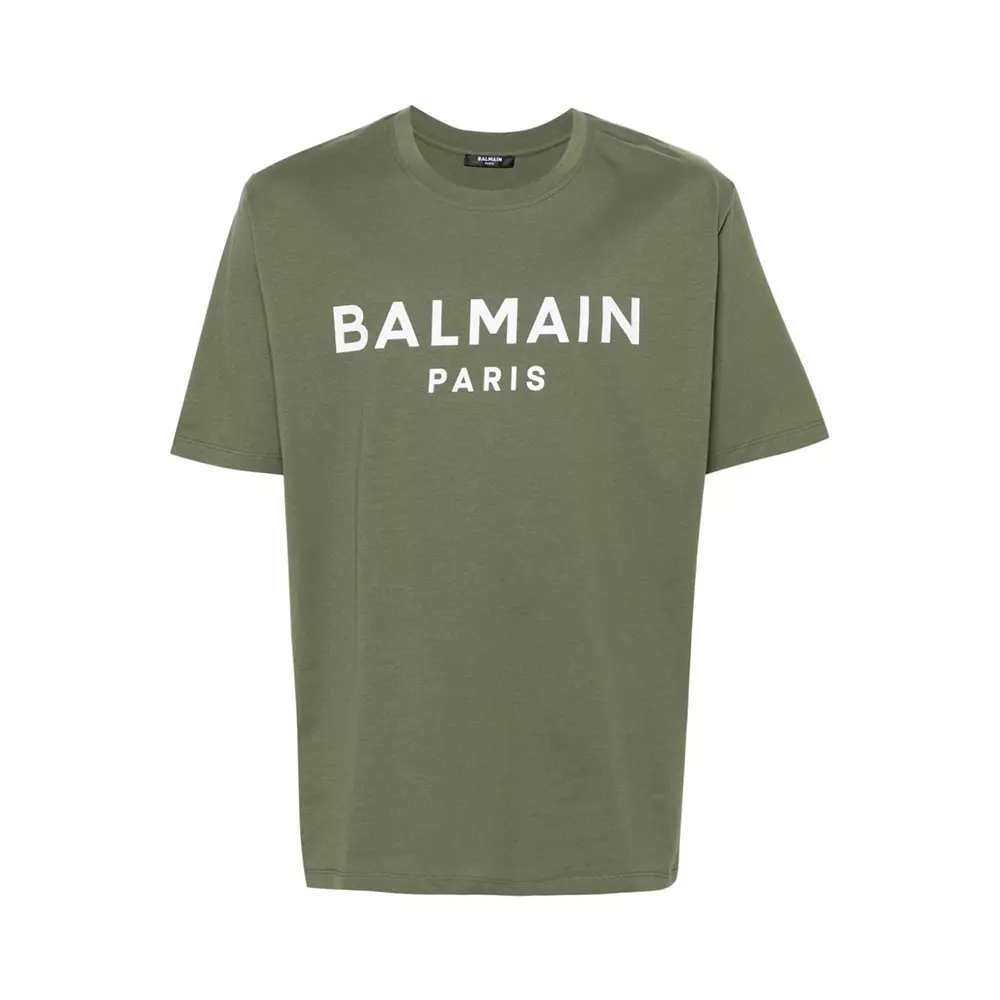 Jual Balmain Balmain Logo Print Straight Fit T-Shirt Khaki Blanc Men ...