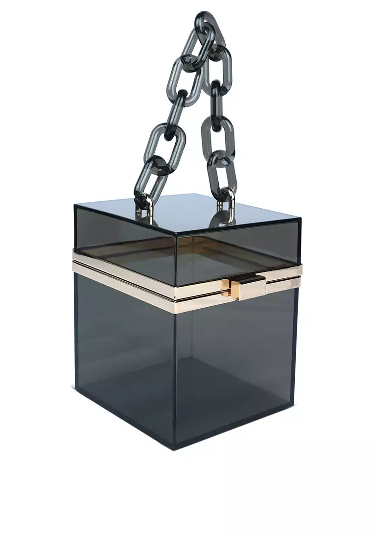 London Rag Black Cuboid Clear Box Clutch Bag 2024 | Buy London Rag ...