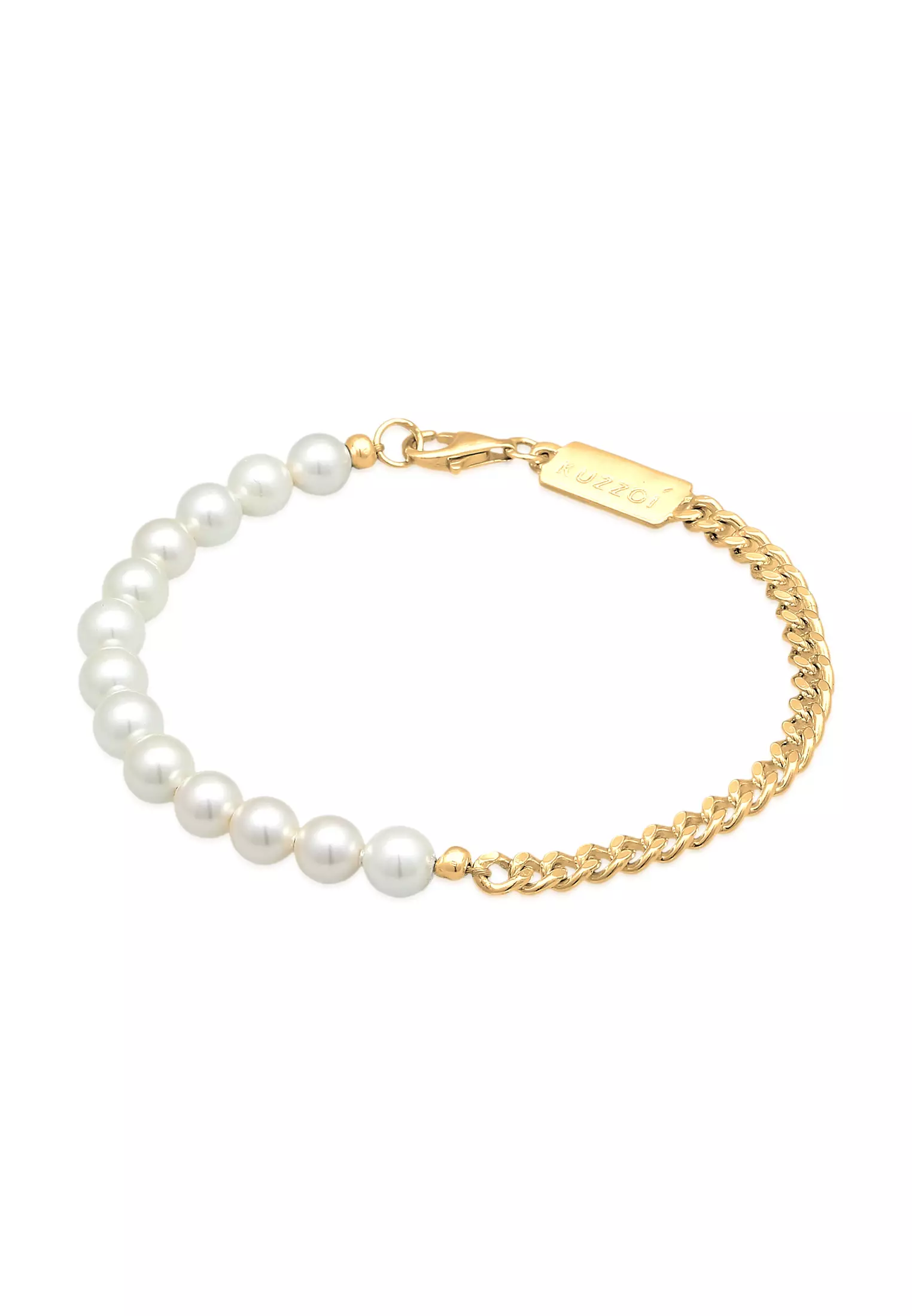 Buy Kuzzoi Bracelet Men Trend Massive With Shell Core Pearls Gold ...