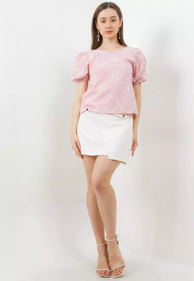 Jual Chic Simple Puff Sleeve 3D Flo Emb Blouse Original 2025 | ZALORA Indonesia