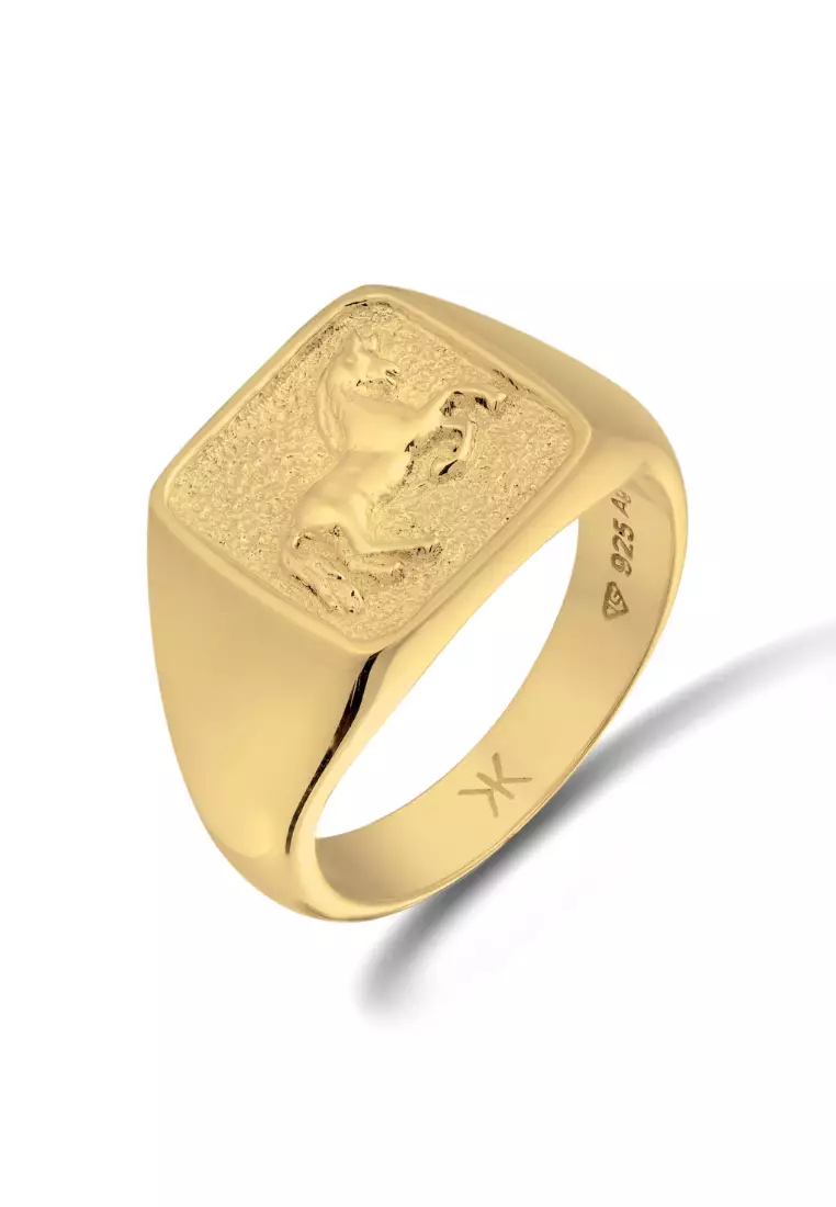 Buy Kuzzoi Ring Men Signet Horse Gold Plated 2026 Online | ZALORA