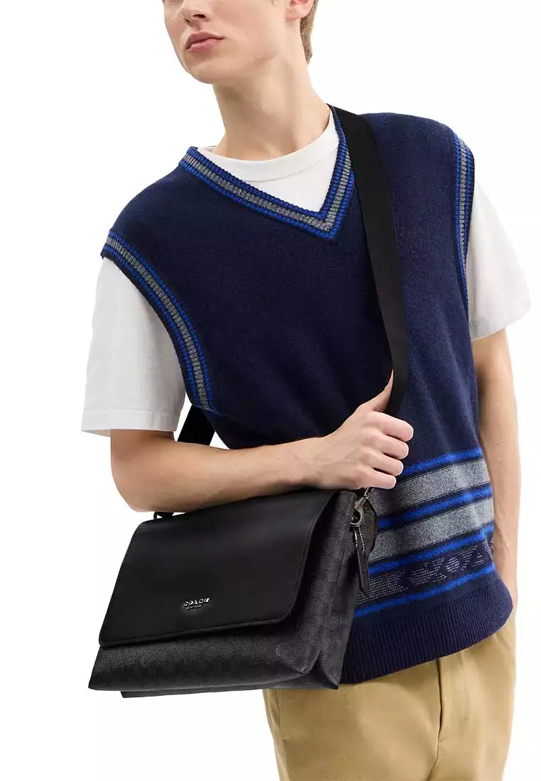 Buy Coach Caleb Messenger Bag In Signature Canvas Charcoal/Black CY837 ...