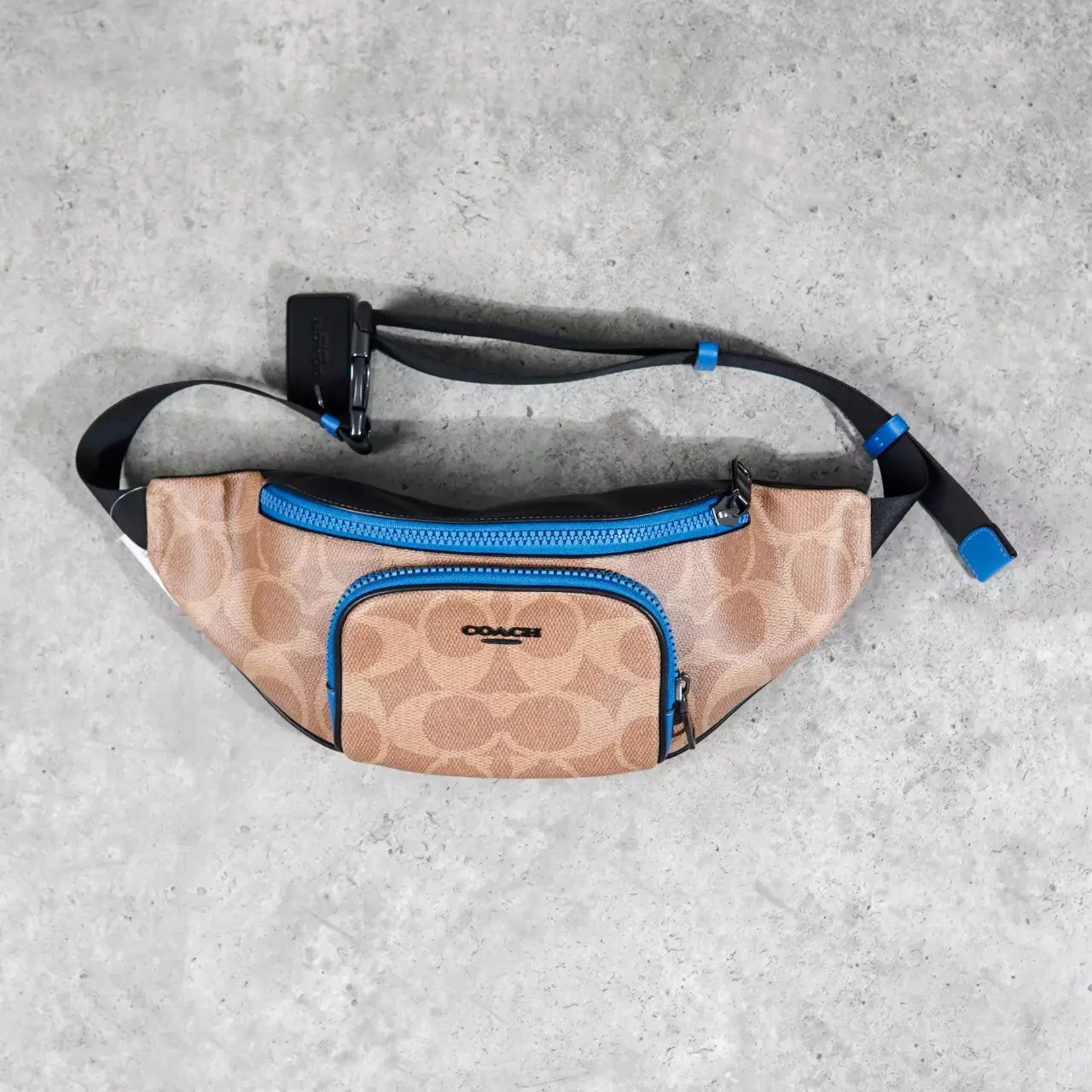 Jual Coach Tas COACH RACER BIG MONOGRAM BEIGE BLUE BROWN WAIST BAG 100% ...