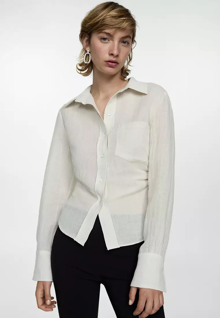 Jual Mango Linen Shirt with Draped Detail Original 2024 | ZALORA ...