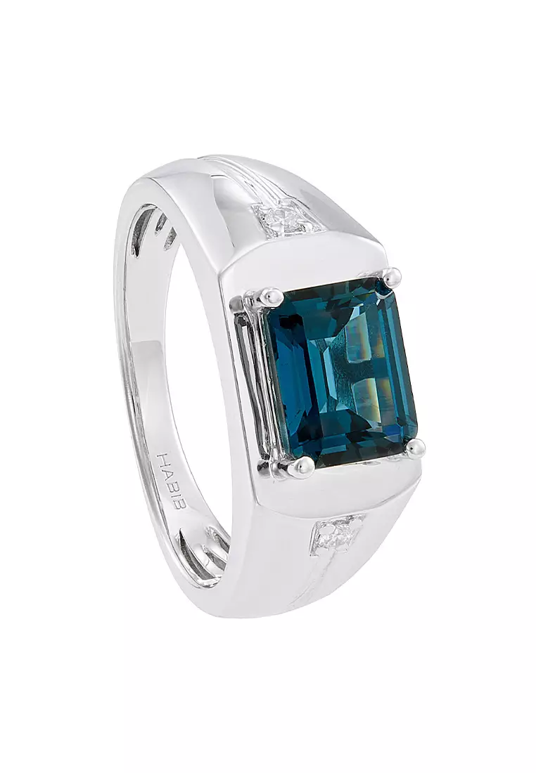 HABIB HABIB Emerald Sky Blue Topaz and Diamond Men's Ring in 925 Silver ...