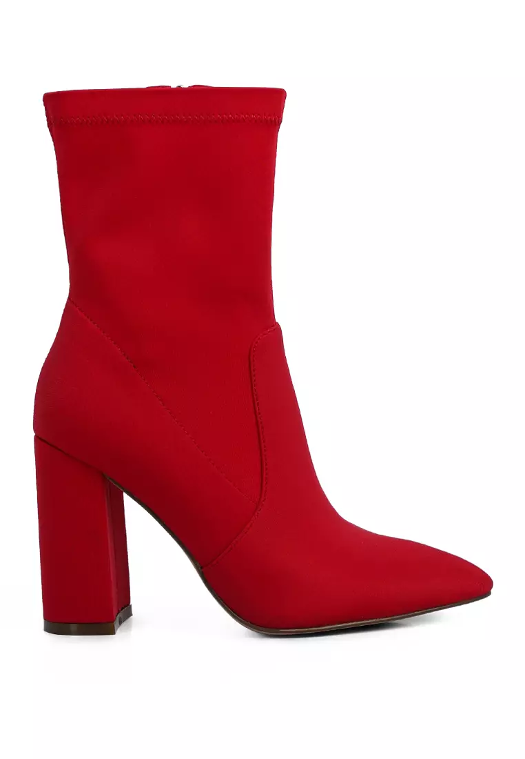 London Rag Red Lycra Ankle Block Heeled Boots 2024 | Buy London Rag ...