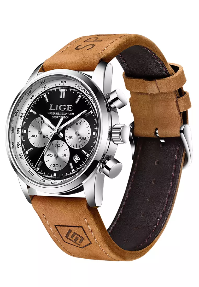 Buy LIGE Unisex Stainless Steel Chronograph Quartz Watch 41mm, Brown ...