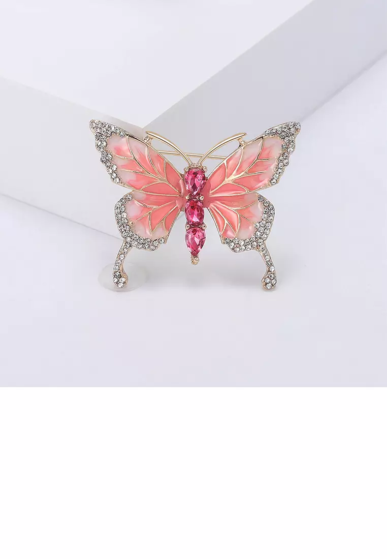 Buy SOEOES Fashion and Elegant Plated Gold Enamel Pink Butterfly Brooch ...