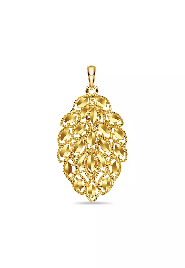 Buy LAZO DIAMOND LAZO DIAMOND Large Filigree Leaf Pendant in 9k Yellow Gold Online | ZALORA Malaysia