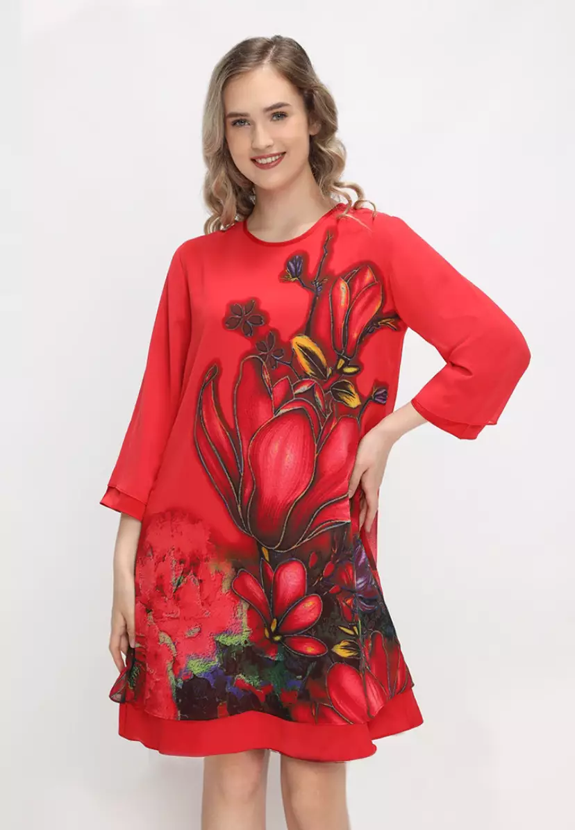 Jual Brilliant Girl Floral Mini Dress In Red By Brilliant Girl Warna ...