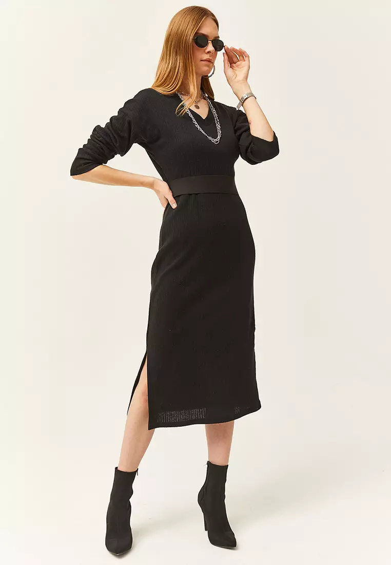 Buy Olalook Side Slit Detail Ribbed Dress 2025 Online | ZALORA Philippines