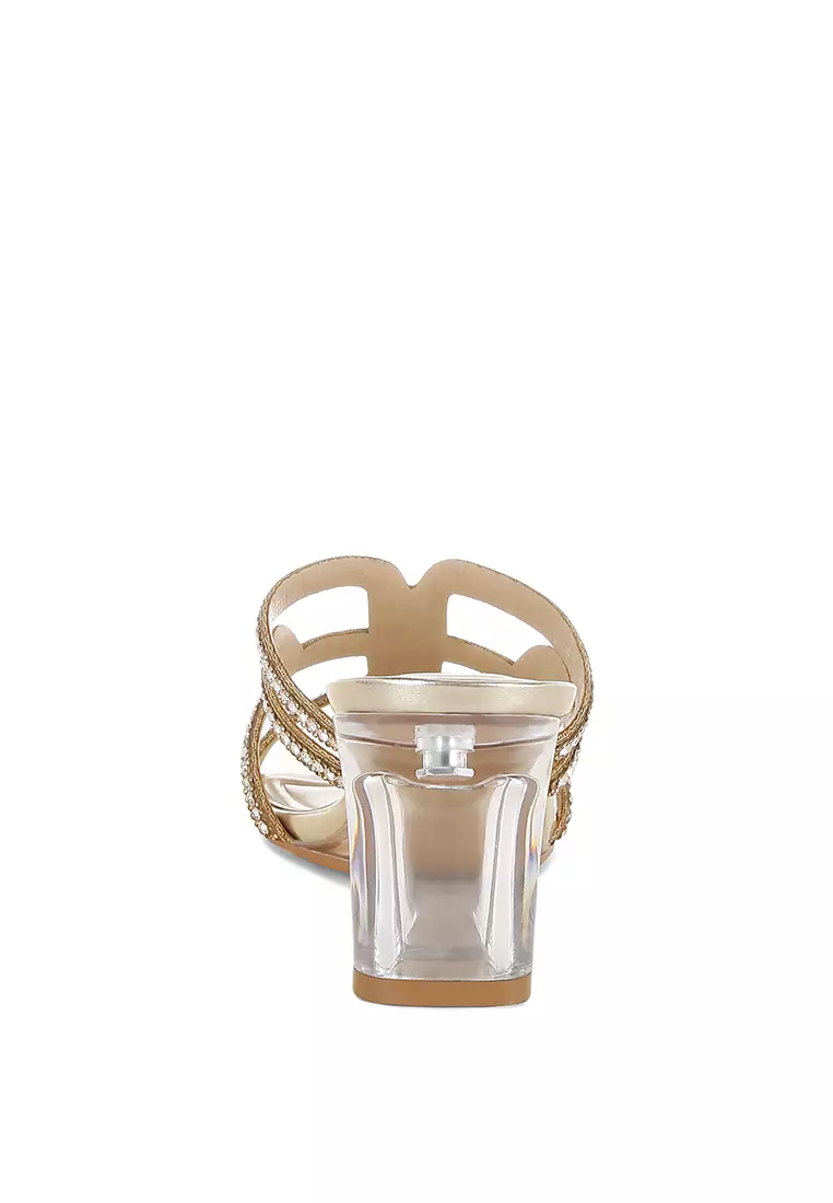 Jual London Rag Sandal wedges bening dengan berlian imitasi metalik ...