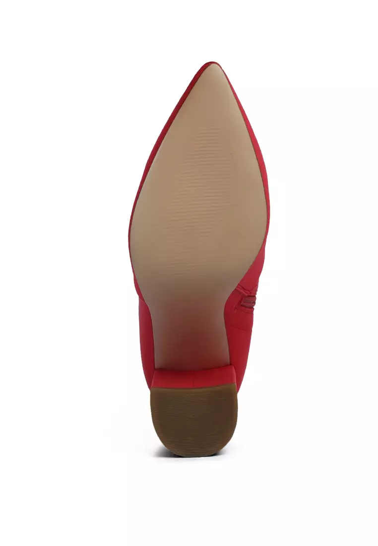 London Rag Red Lycra Ankle Block Heeled Boots 2024 | Buy London Rag ...