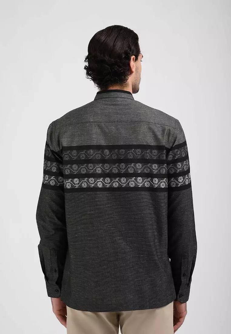 Jual Manzone MANZONE Kemeja Koko Lengan Panjang Pria DAFIQ - BLACK GREY ...
