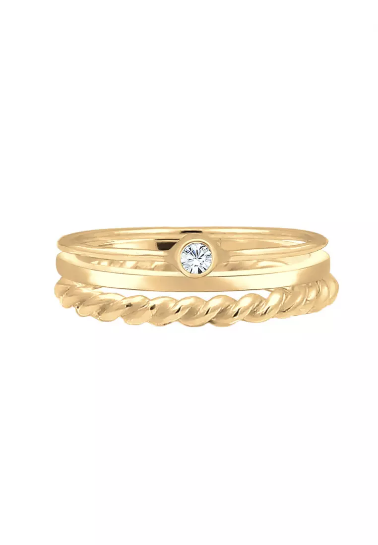 Buy ELLI GERMANY Swarovski® Crystal Twisted Stack Ring Set – Gold ...