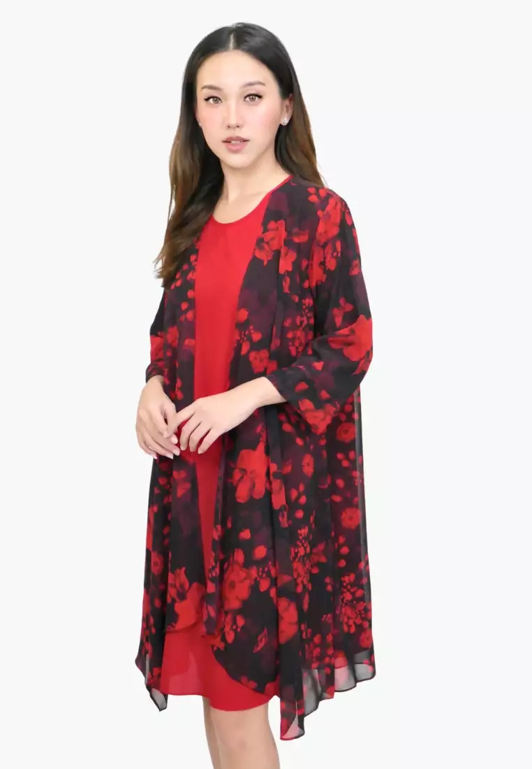 Jual Brilliant Girl Floral Mini Dress Semi Outer Sifon In red By ...