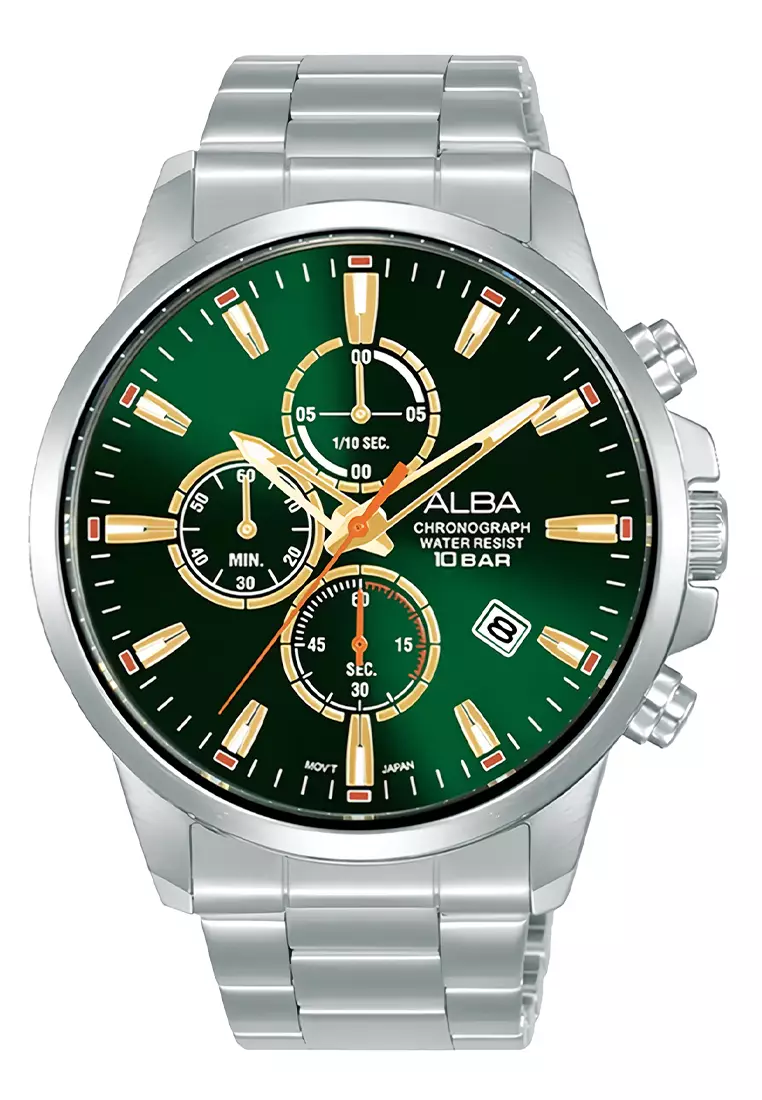 Jual Alba Alba - Jam Tangan Chronograph Pria - Silver Green - Stainless ...