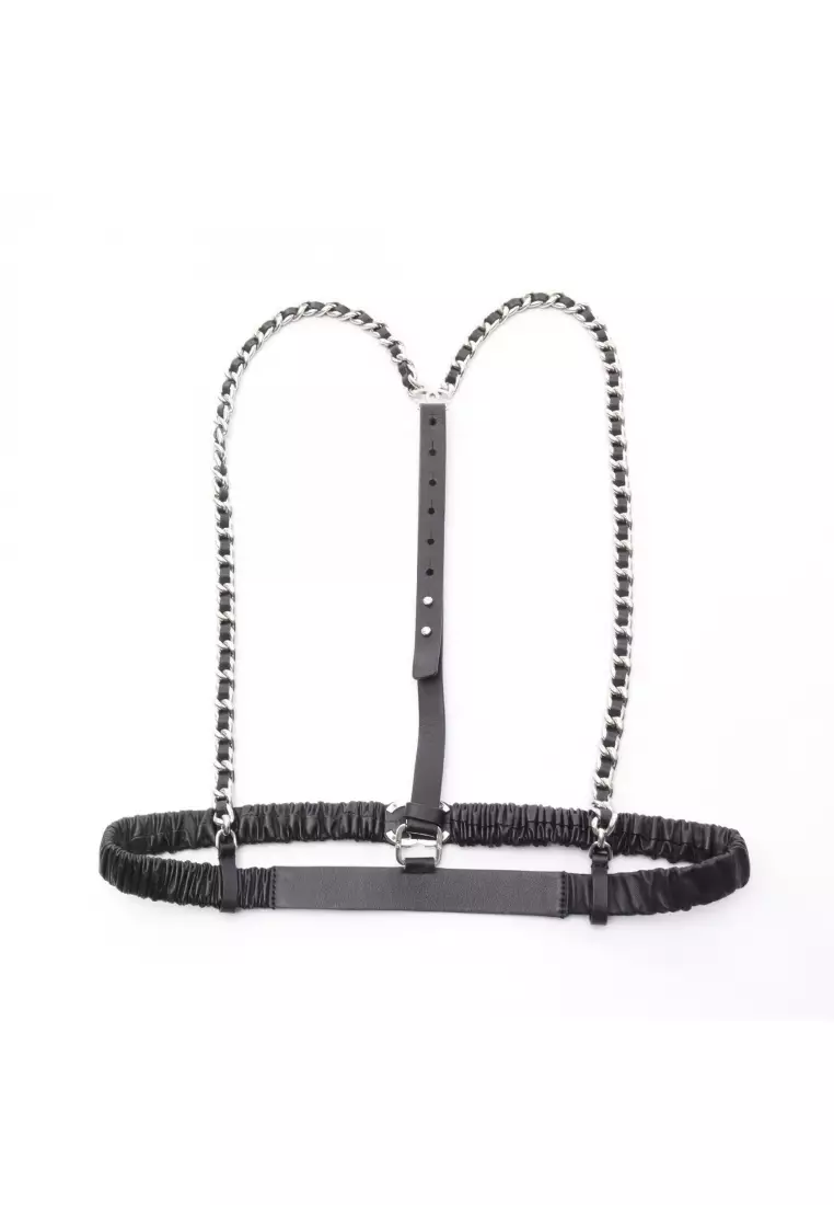 Buy Chanel Pre-Loved Chanel coco mark belt leather black silver ...