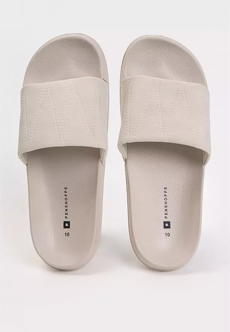 Buy Penshoppe Women's Peach Skin Slides with Stitching and Metal ...