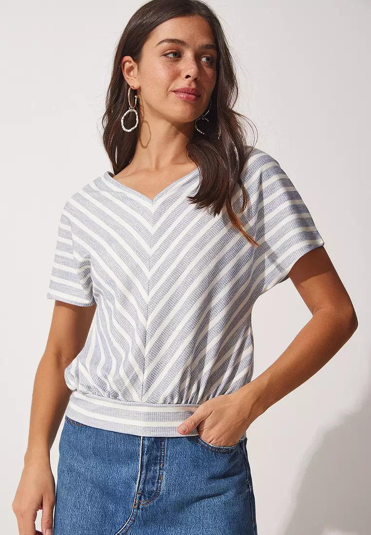 Buy Happiness Istanbul Striped V Neck Top Online Zalora Malaysia