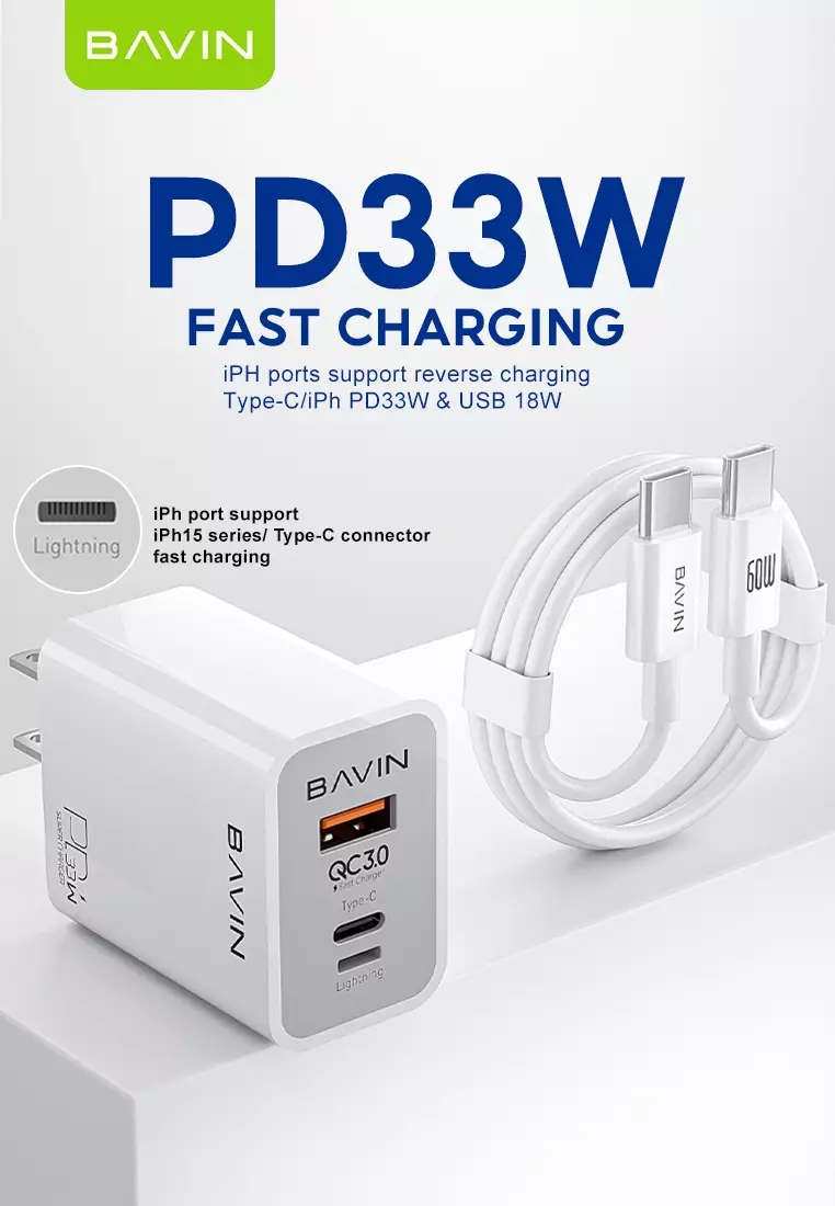 Buy BAVIN PC975 PD 33W Fast Charging Adapter w/3 Charging Ports iPh ...