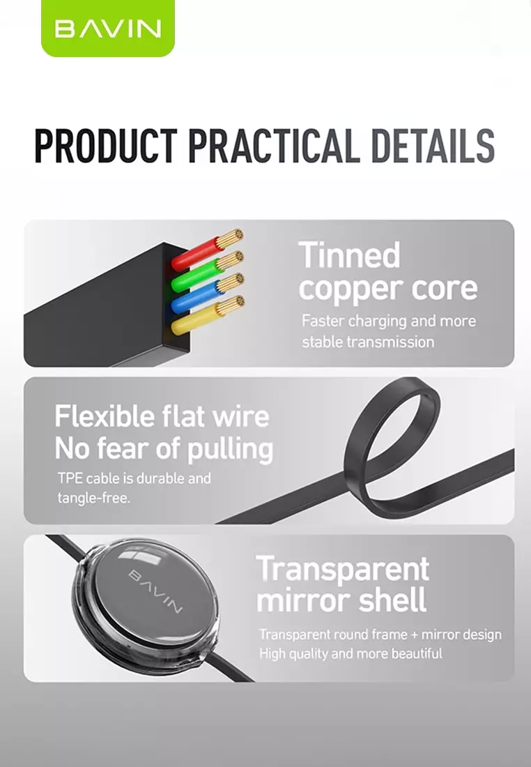 Buy BAVIN CB371 3 in 1 Charging Data Cable with 1.1 Meter Retractable ...
