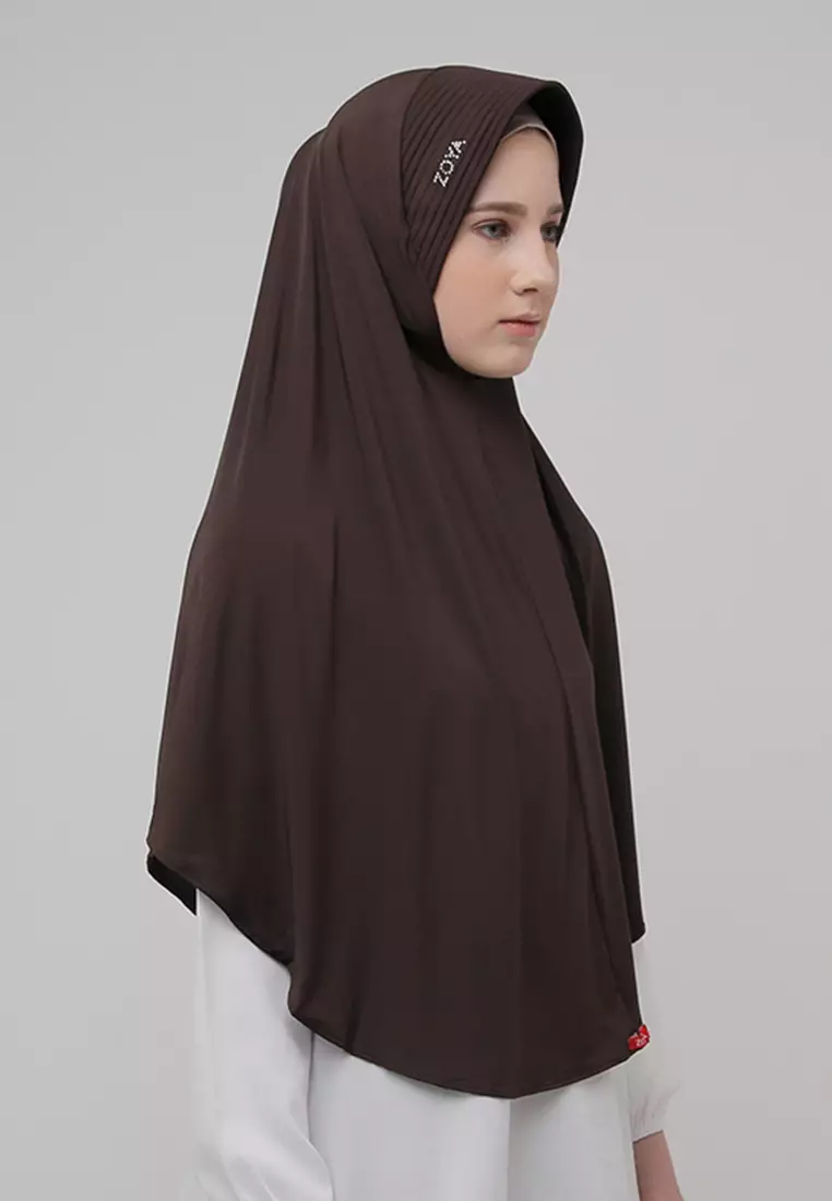 Jual ZOYA Zoya Bergo Marsha Sparkling - Kerudung Hijab Instan - Bahan Breeze Flex - Dark Brown ...