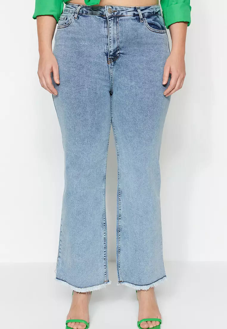 Buy Trendyol High Waist Dirty Trim Detailed Wide Leg Jeans. Online ...
