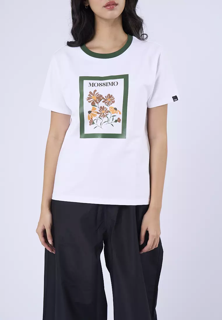 Buy Mossimo Mossimo Max White Floral Ringer Classic Fit Tee 2024 Online ...