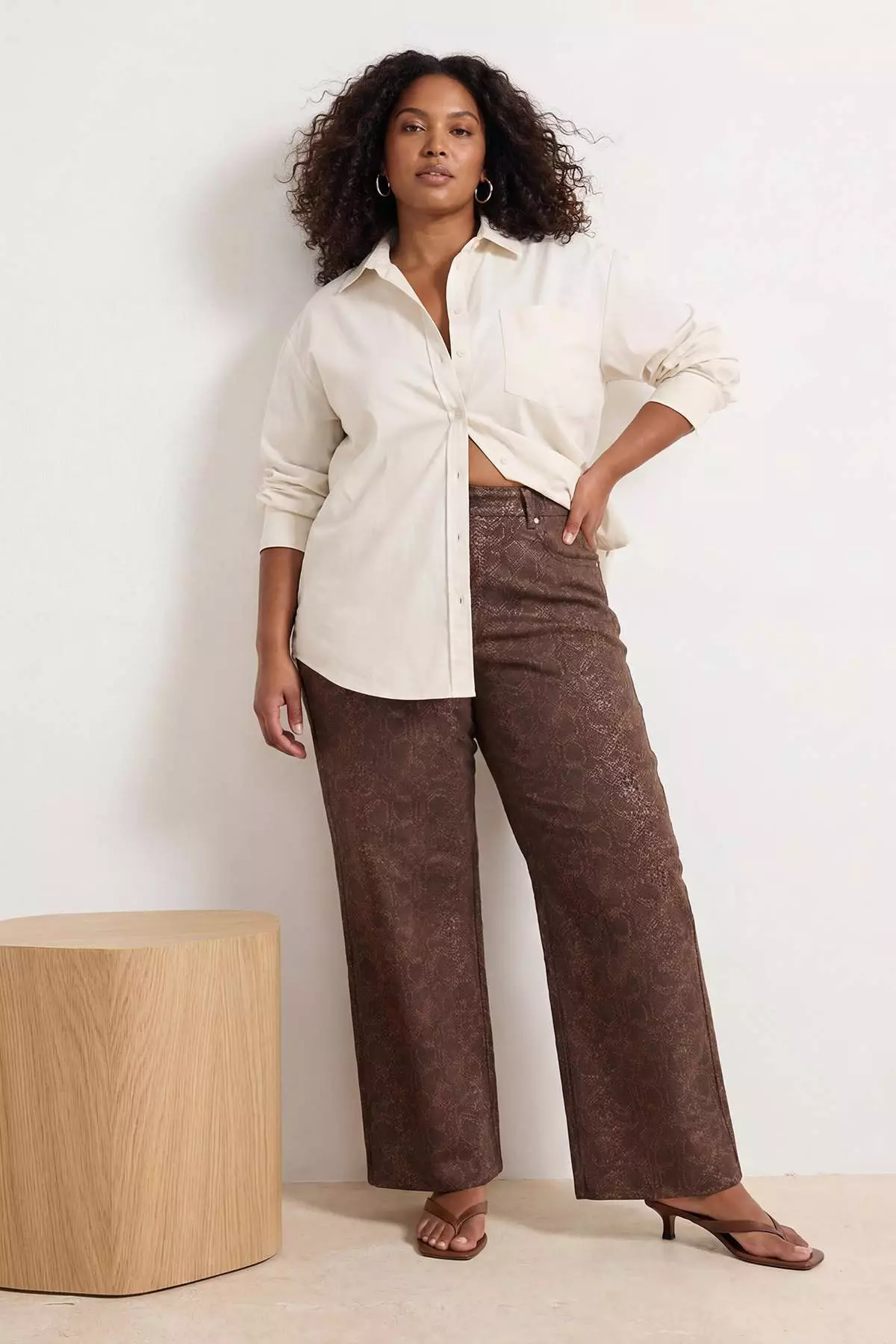 Buy Trendyol Brown Snake Pattern High Waist 100% Cotton Non-Stretch ...
