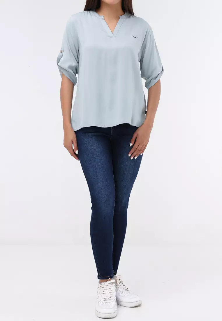 Buy Freego Ladies Plain Single Bold Twill 3/4 Blouse 2025 Online ...