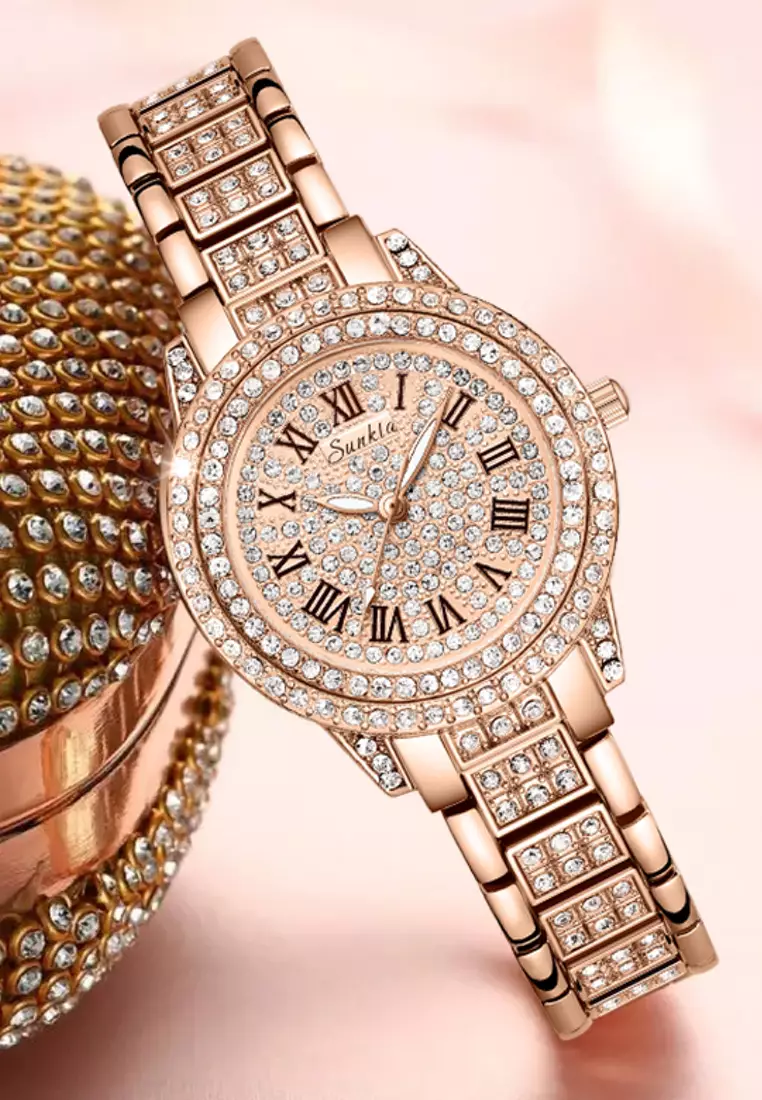 Buy LIGE SUNKTA Ladies Quartz Watch, IP Rose Gold Color, Metal Bracelet ...