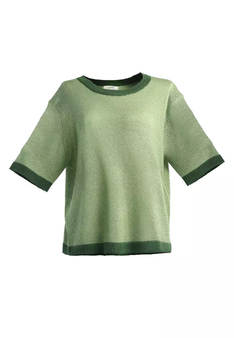 Buy London Rag Green contrast neck and sleeve rib t-shirt 2025 Online ...