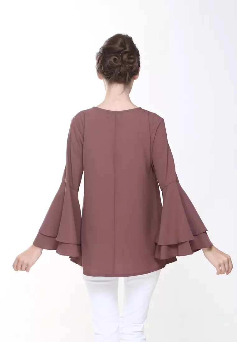 Buy RINA NICHIE COUTURE Rena Top 2 Layers Peplum Sleeves in Dark Brown ...
