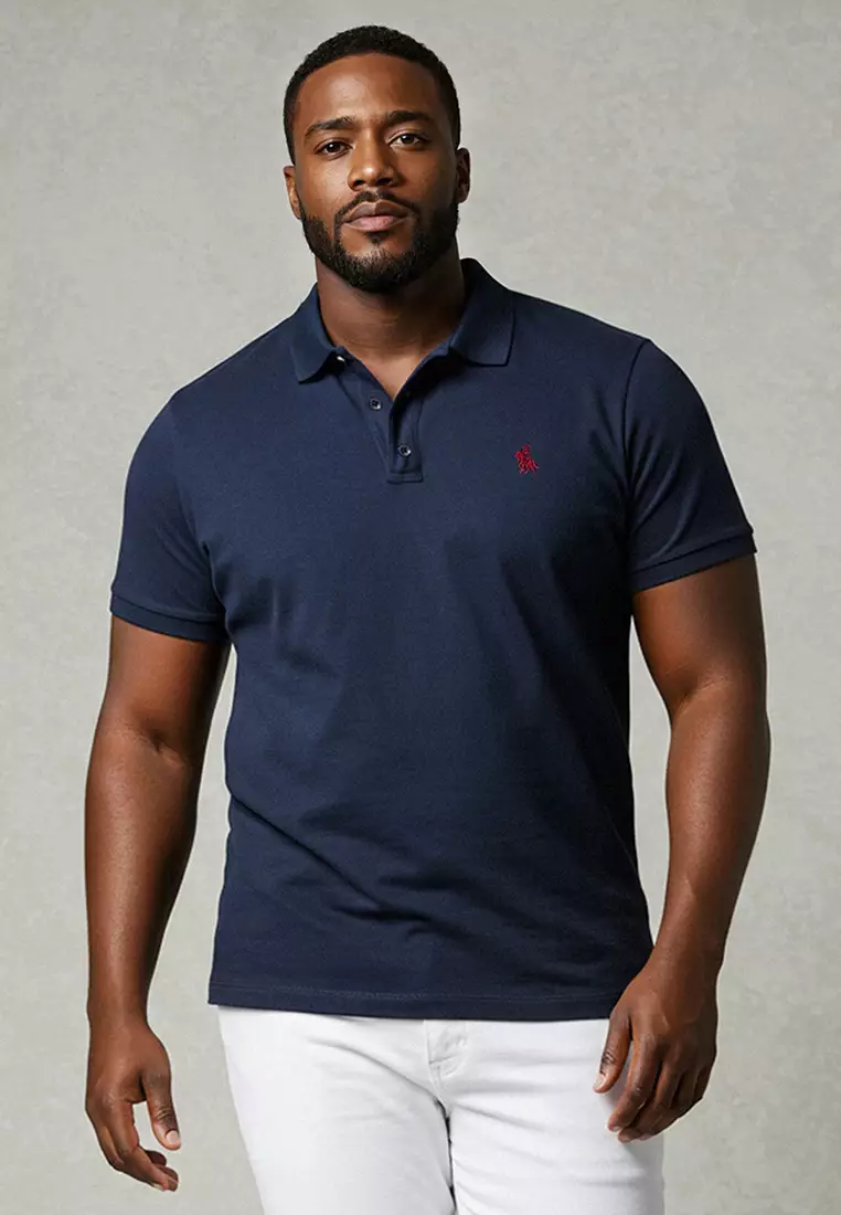 Buy Trendyol Plus Size Polo Neck T-Shirt With Dark Blue Embroidery ...