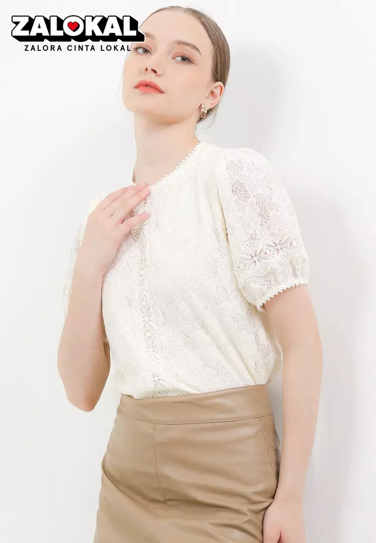 Jual Icons Puff Sleeves Lace Blouse Original 2024 | ZALORA Indonesia