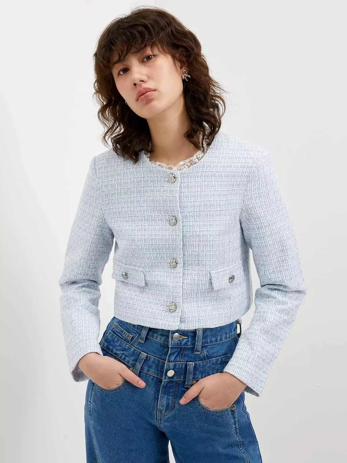 Jual Pomelo Fashion Tweed Crop Jacket - Multi Color Original 2026 ...