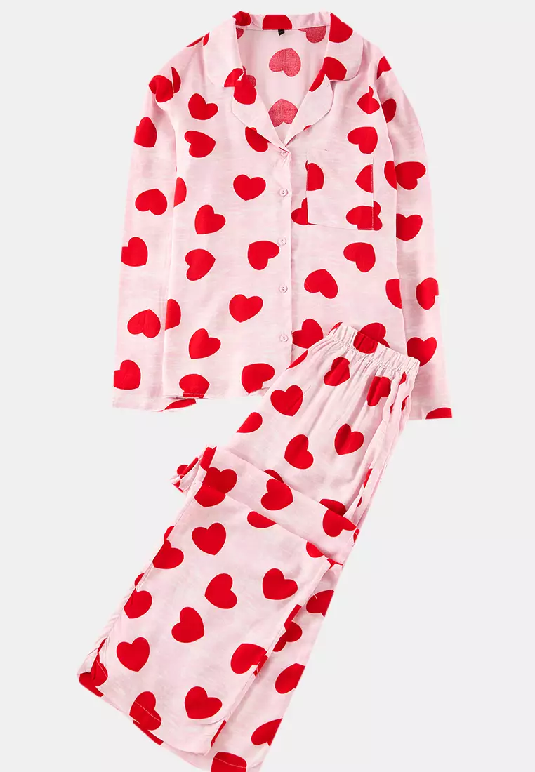 Buy Trendyol Pink Heart Viscose Woven Pajama Set 2026 Online | ZALORA