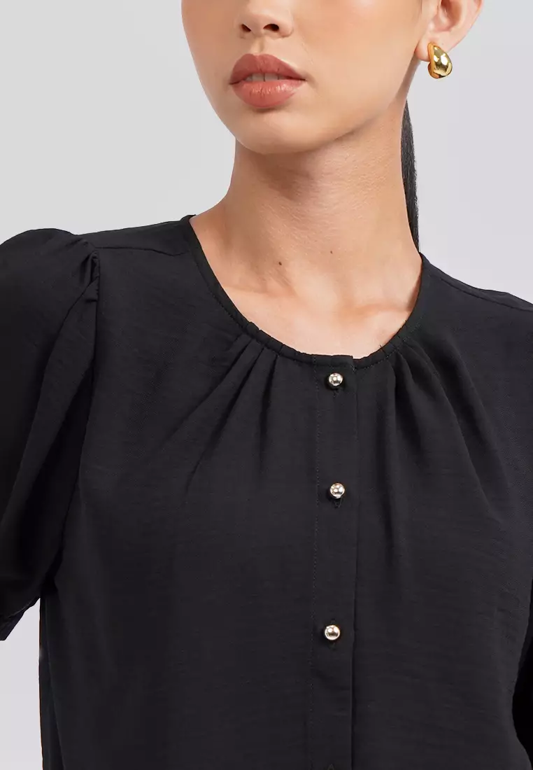 Jual Executive Round Neck Puff Sleeve Blouse Original 2025 | ZALORA Indonesia