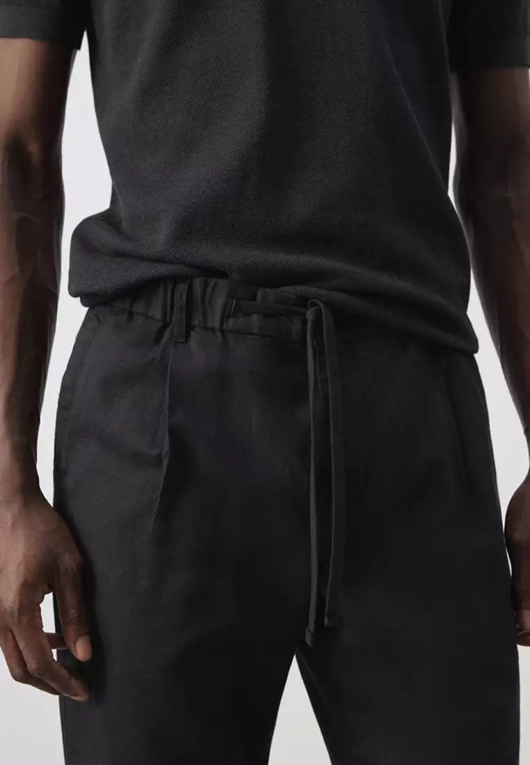 Buy MANGO Man Slim Fit Cropped Linen-Cotton Trousers 2026 Online | ZALORA