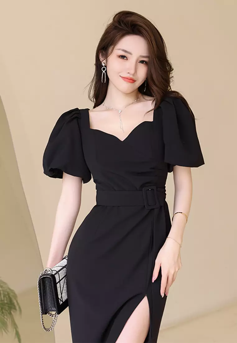 線上選購 Sunnydaysweety 2025S/S黑色晚禮服裙法式赫本泡泡袖洋裝 CA061508 | ZALORA 台灣