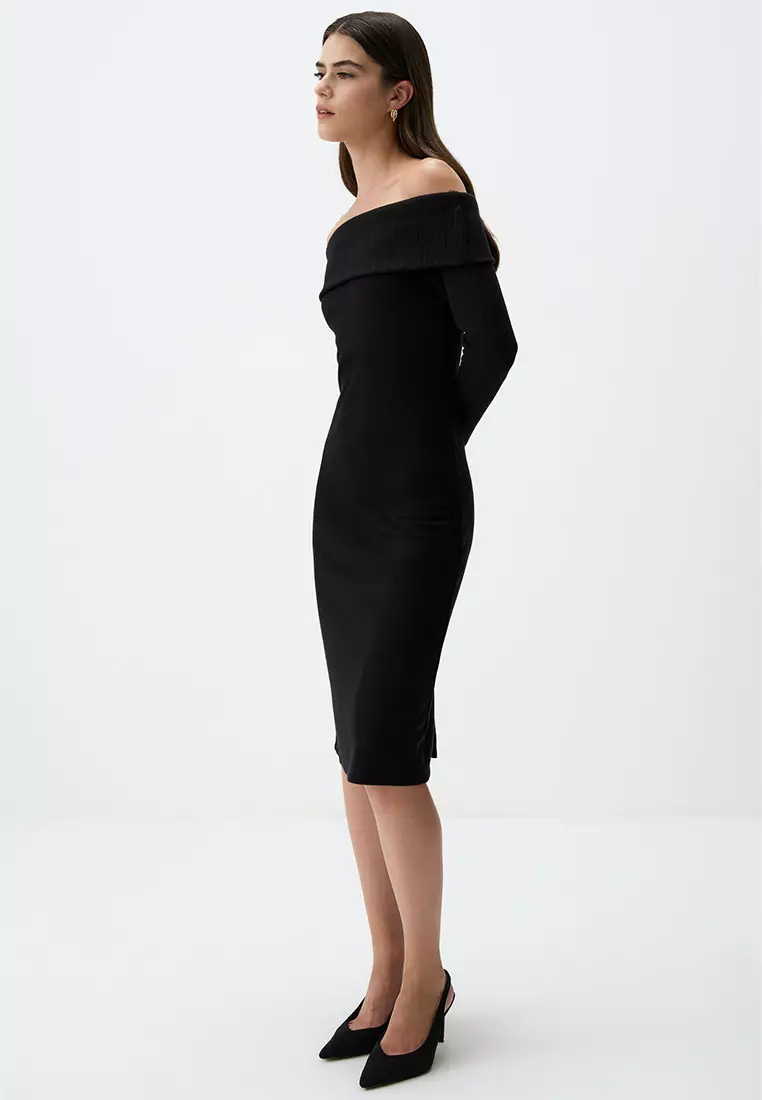 Buy Jimmy Key Jimmy Key Black Off The Shoulder Long Sleeve Knitted Midi ...
