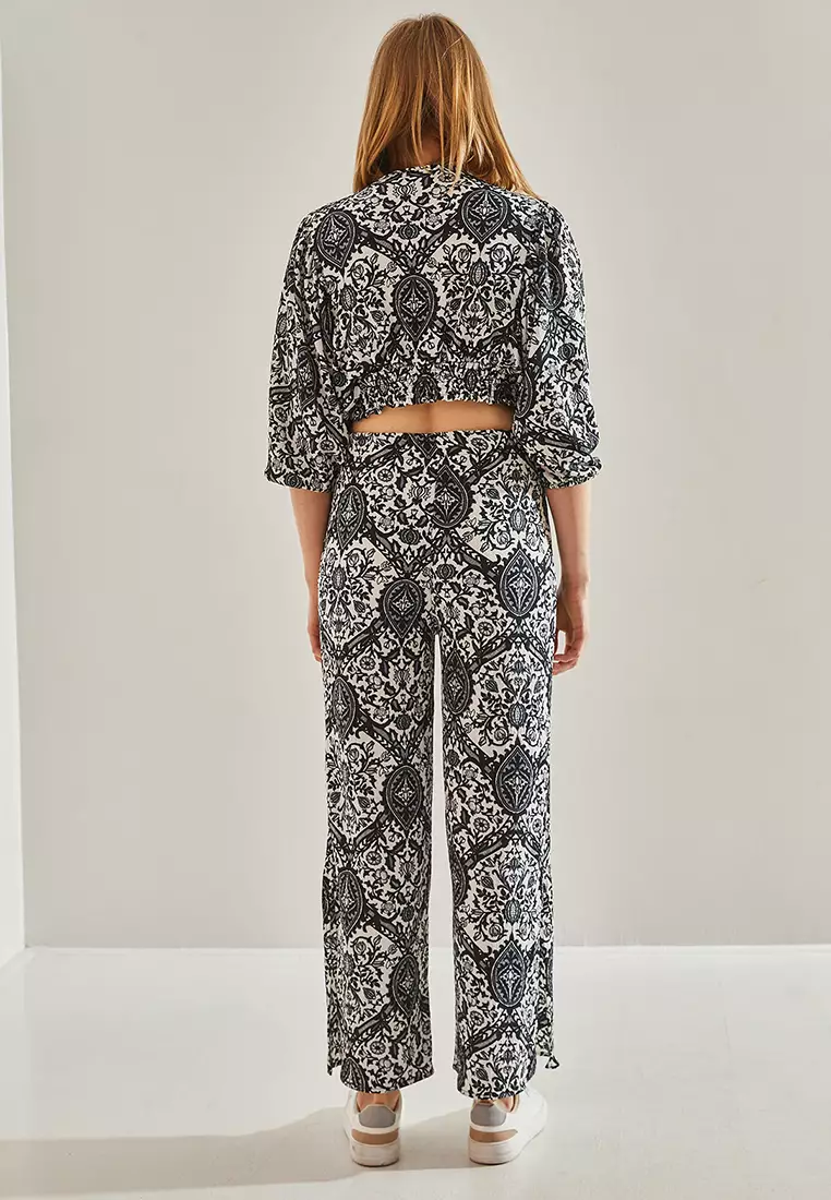 Buy Bianco Lucci Black Lace Crop Palazzo Bottom-Top Set with Elastic ...