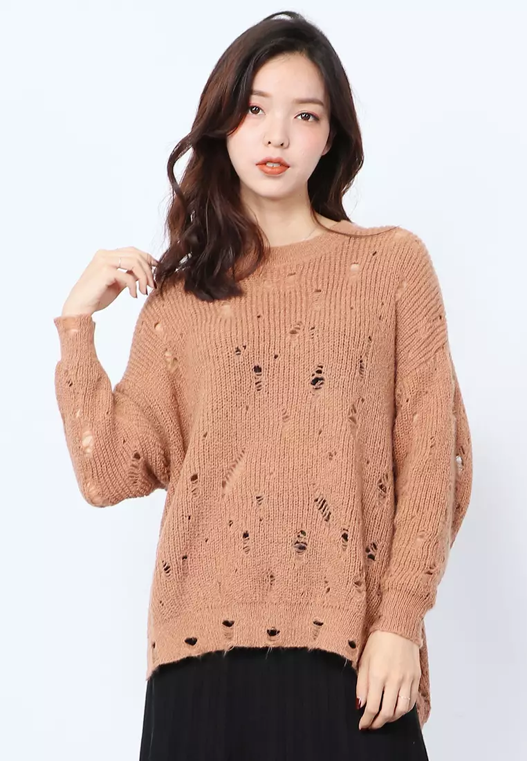 A-IN GIRLS Broken Bottom Hem Round Neck Sweater 2025 | Buy A-IN GIRLS ...