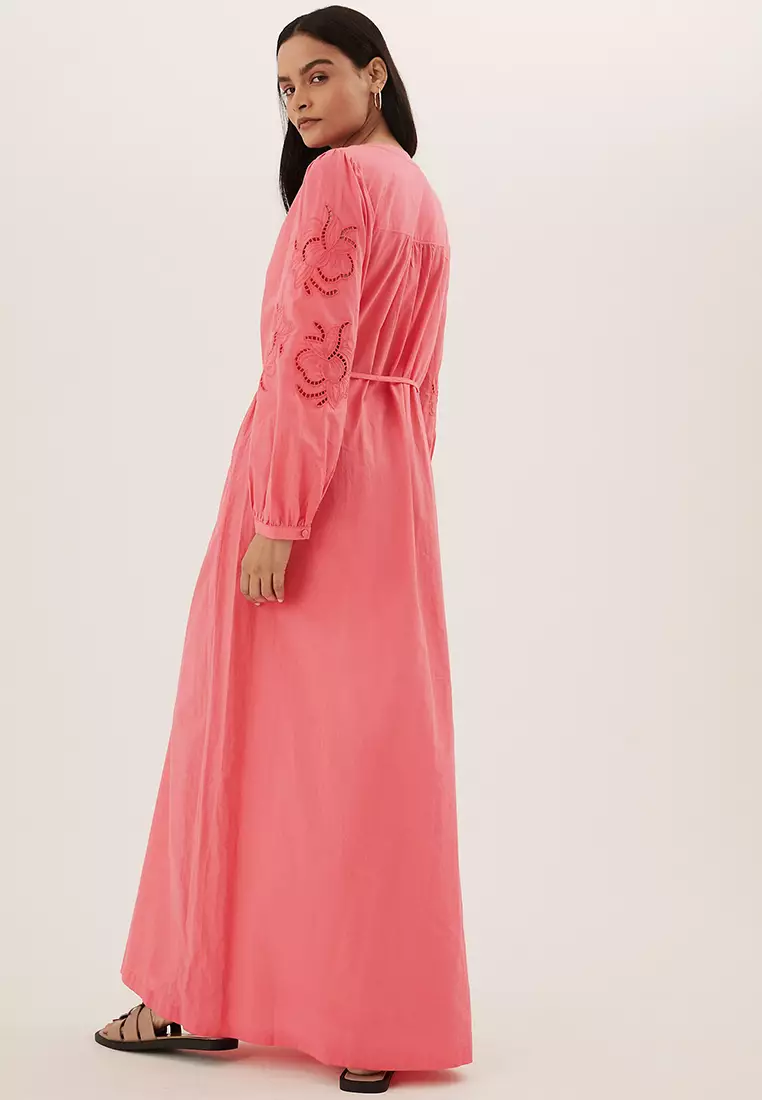 Jual Marks & Spencer Pure Cotton Cutwork Maxi Column Dress Original ...