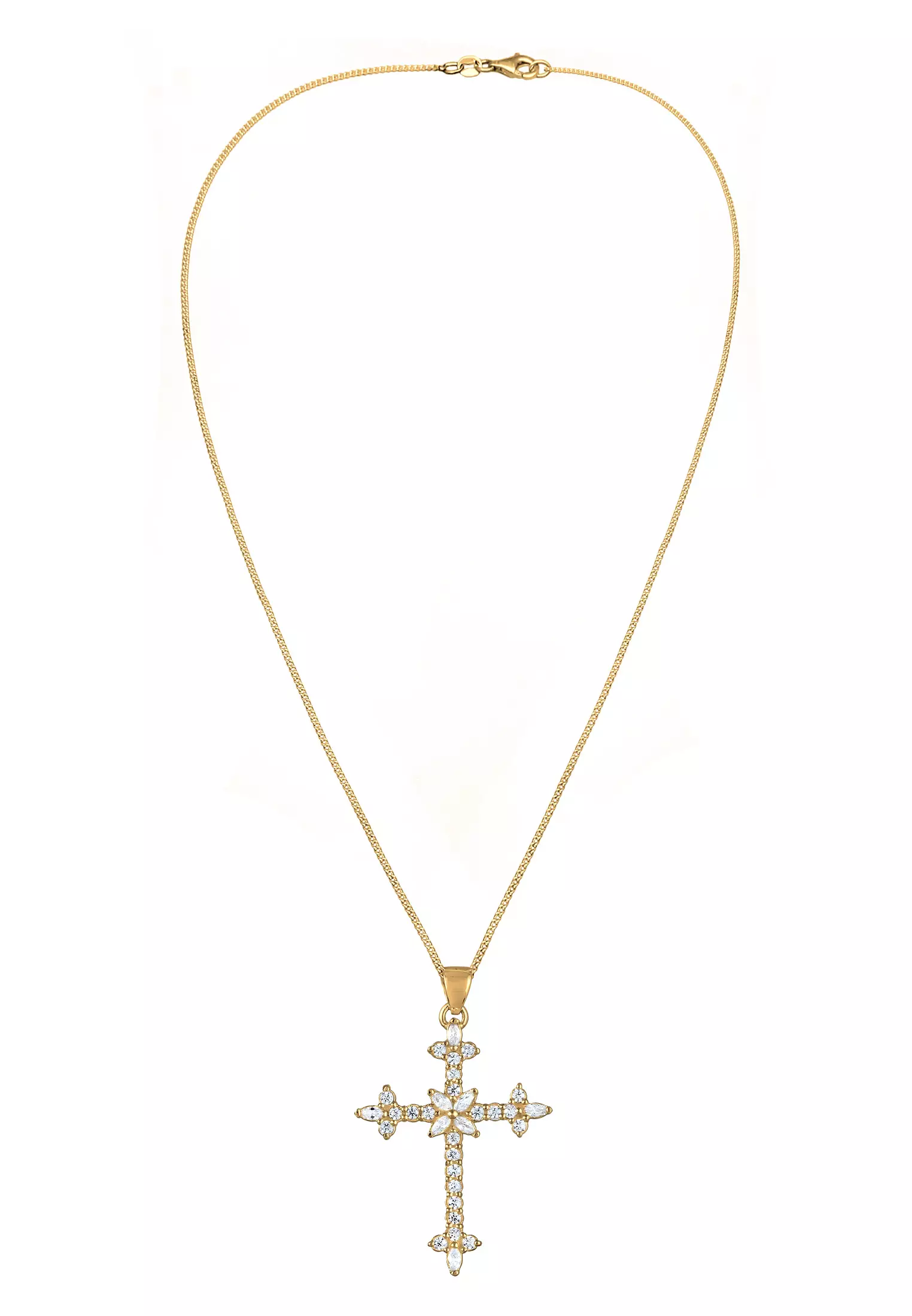 Buy ELLI GERMANY Ornate Crystal Cross Necklace – Gold-Plated Silver ...